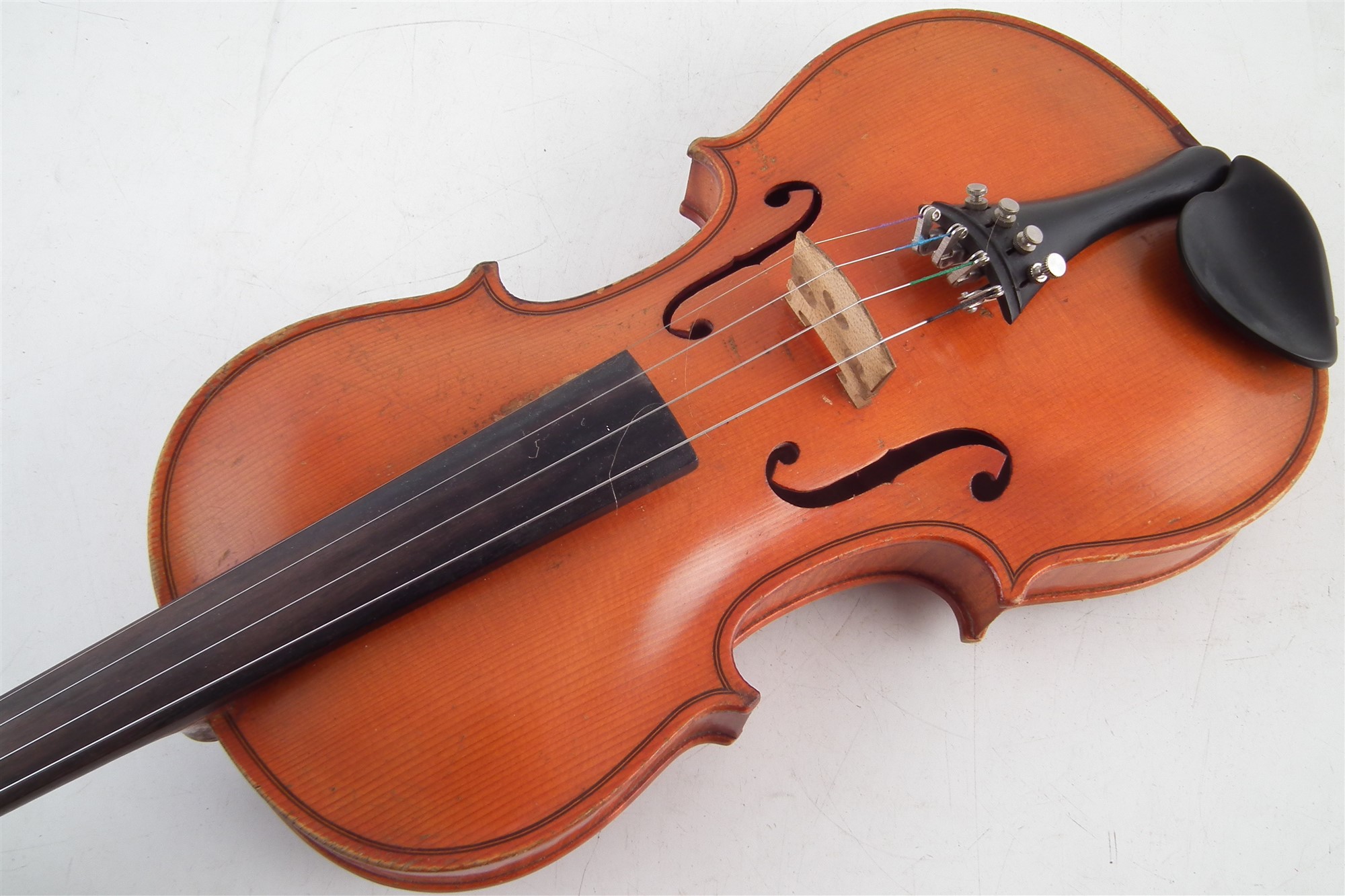 Lot 3 - Amati pattern violin, with two piece back, bow