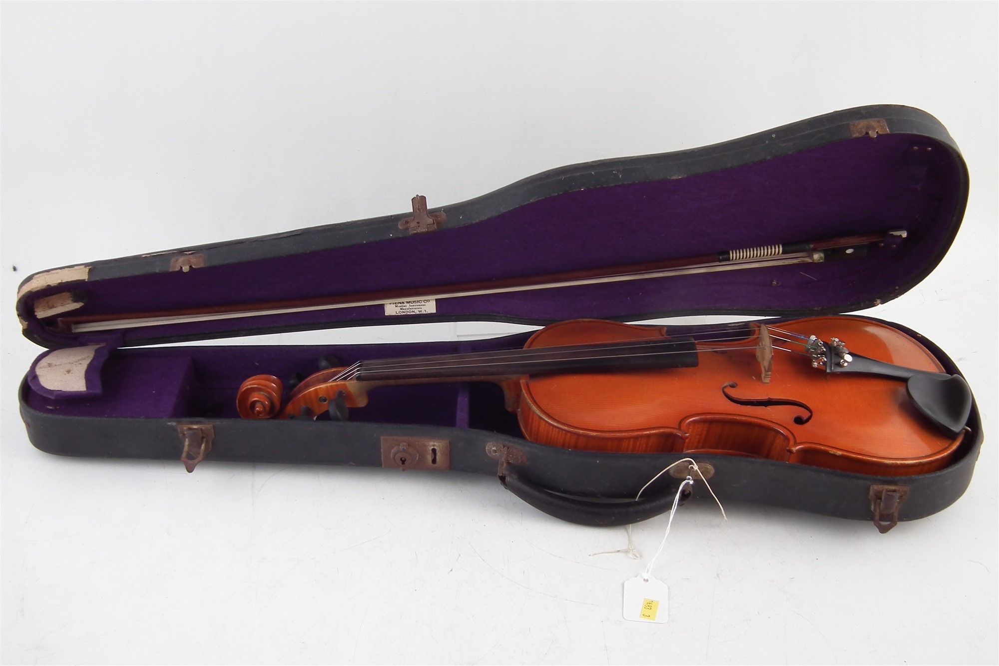 Lot 3 - Amati pattern violin, with two piece back, bow