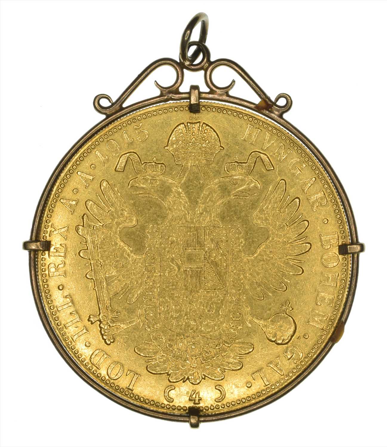 Lot 6 - Austria 4 Ducats gold coin in mount.