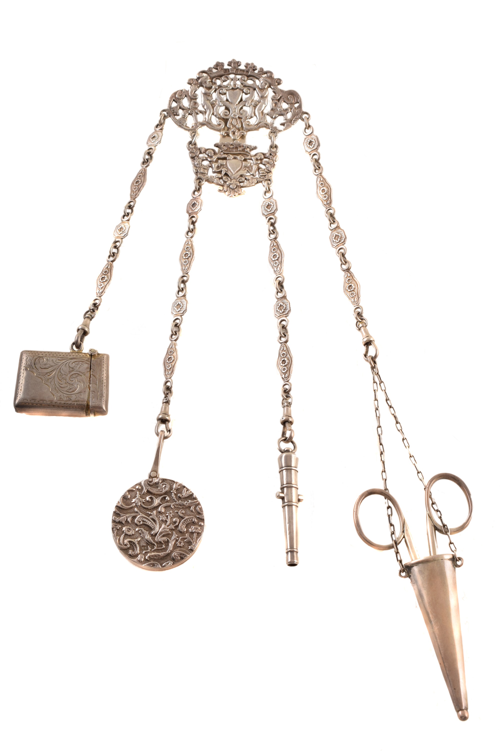 Lot 50 - An Edwardian silver chatelaine chain,