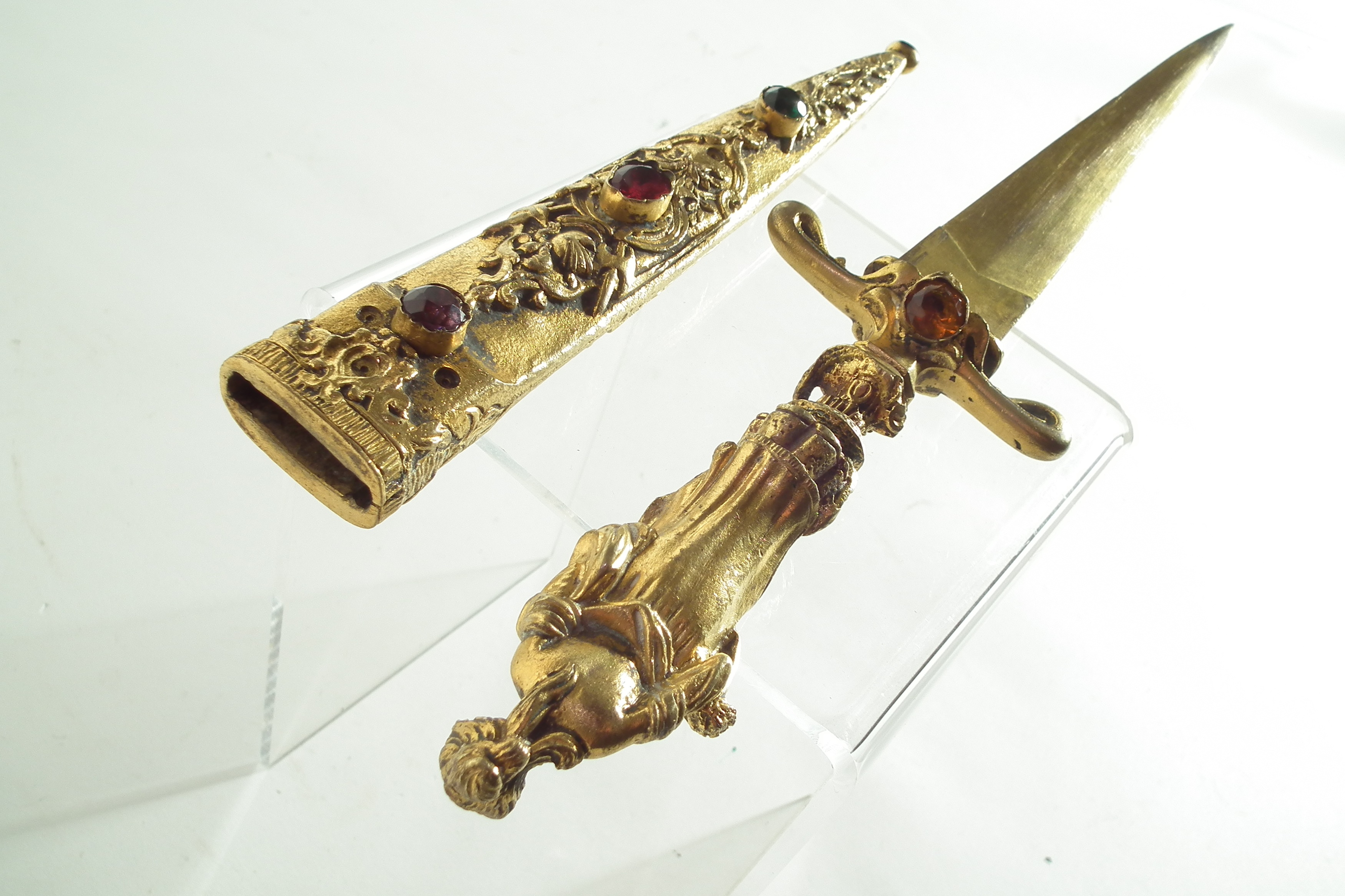 Lot 421 - Continental gilded Romantic dagger,