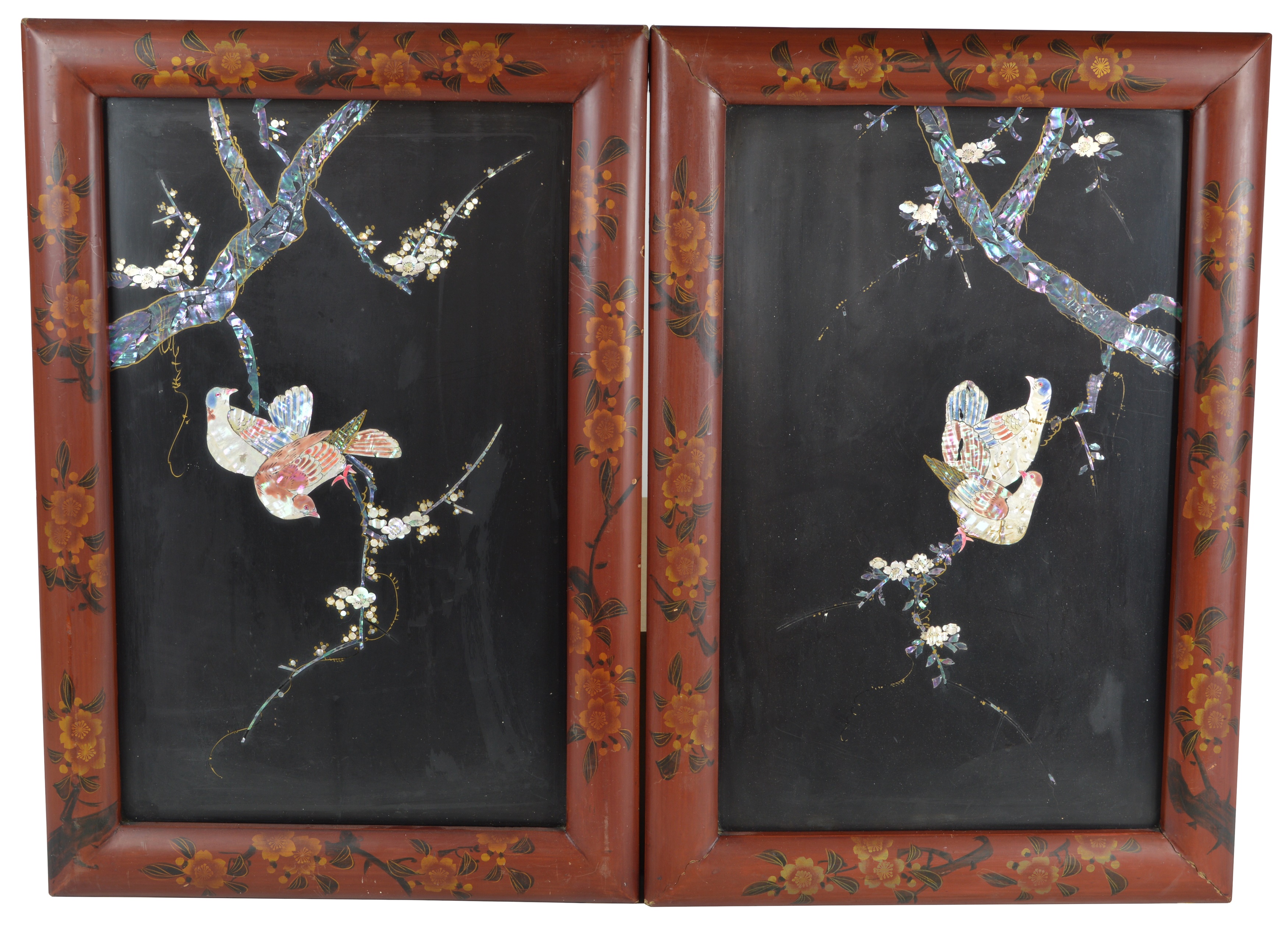 Lot 130 - Pair of Japanese lacquered wall plaques