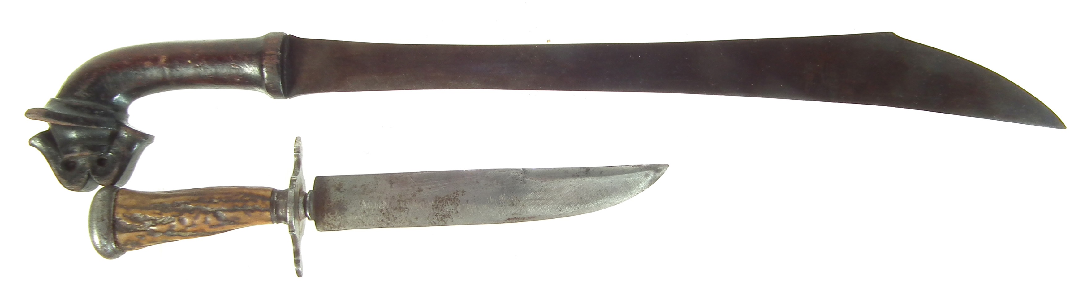 Lot 49 - Indonesian Klewang and a hunting knife.