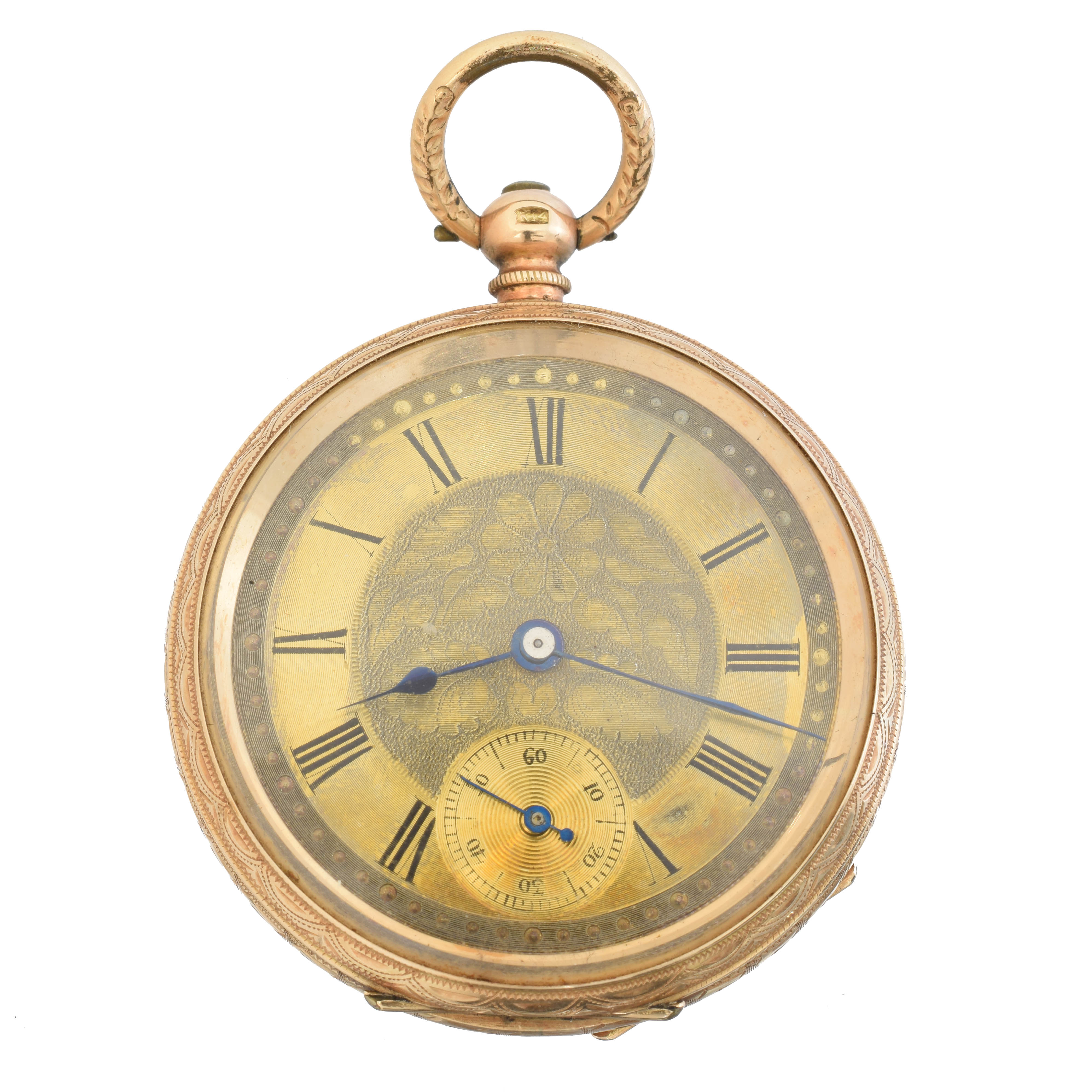 Lot 104 - A 14ct gold open face fob watch,