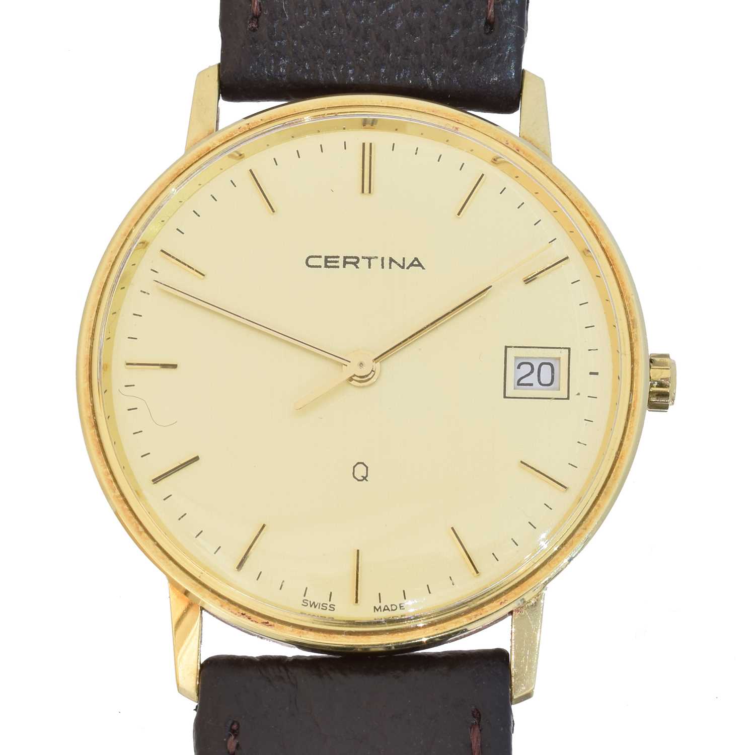 Lot 163 - A 14ct gold Certina quartz wristwatch,