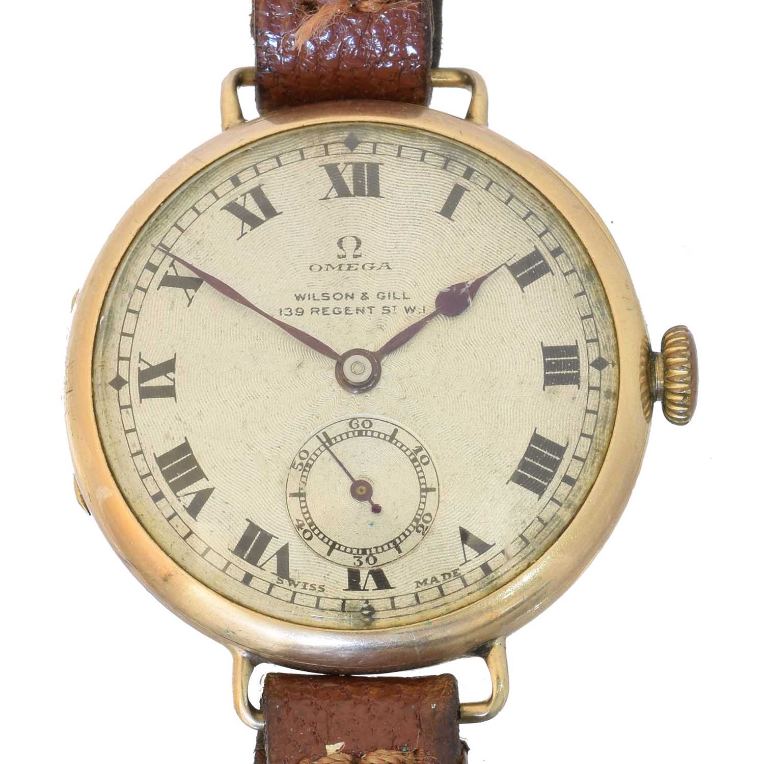 Lot 169 - A 1920s 9ct gold Omega wristwatch,