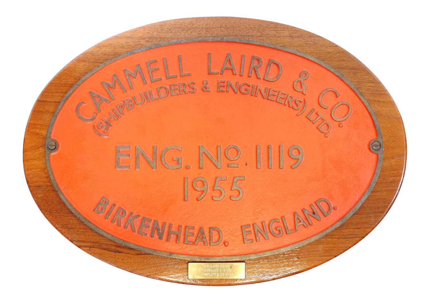 Lot 344 - HMS Ark Royal Engine builders plate
