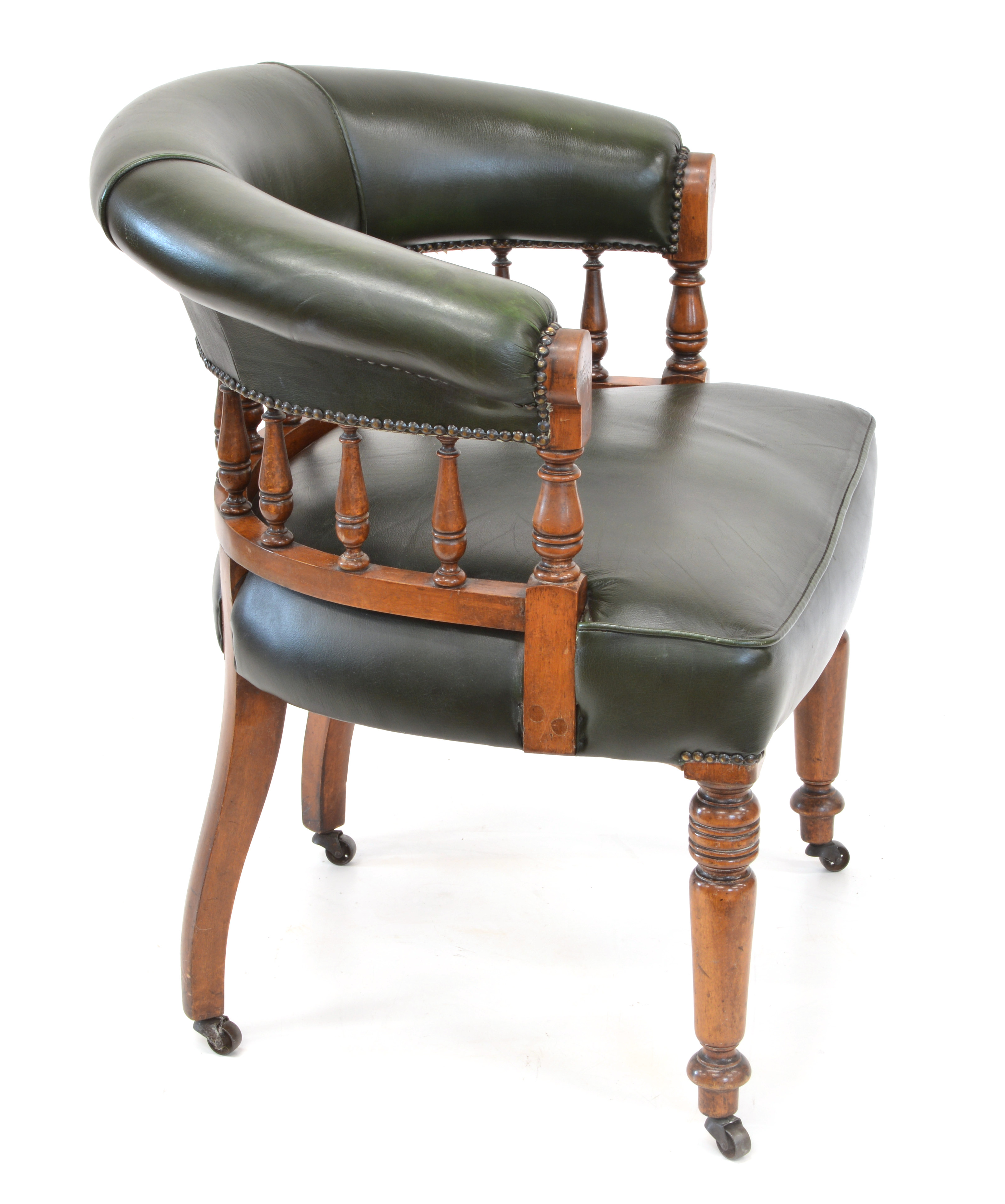 Lot 288 - Green Leather Upholstered Captains Chair