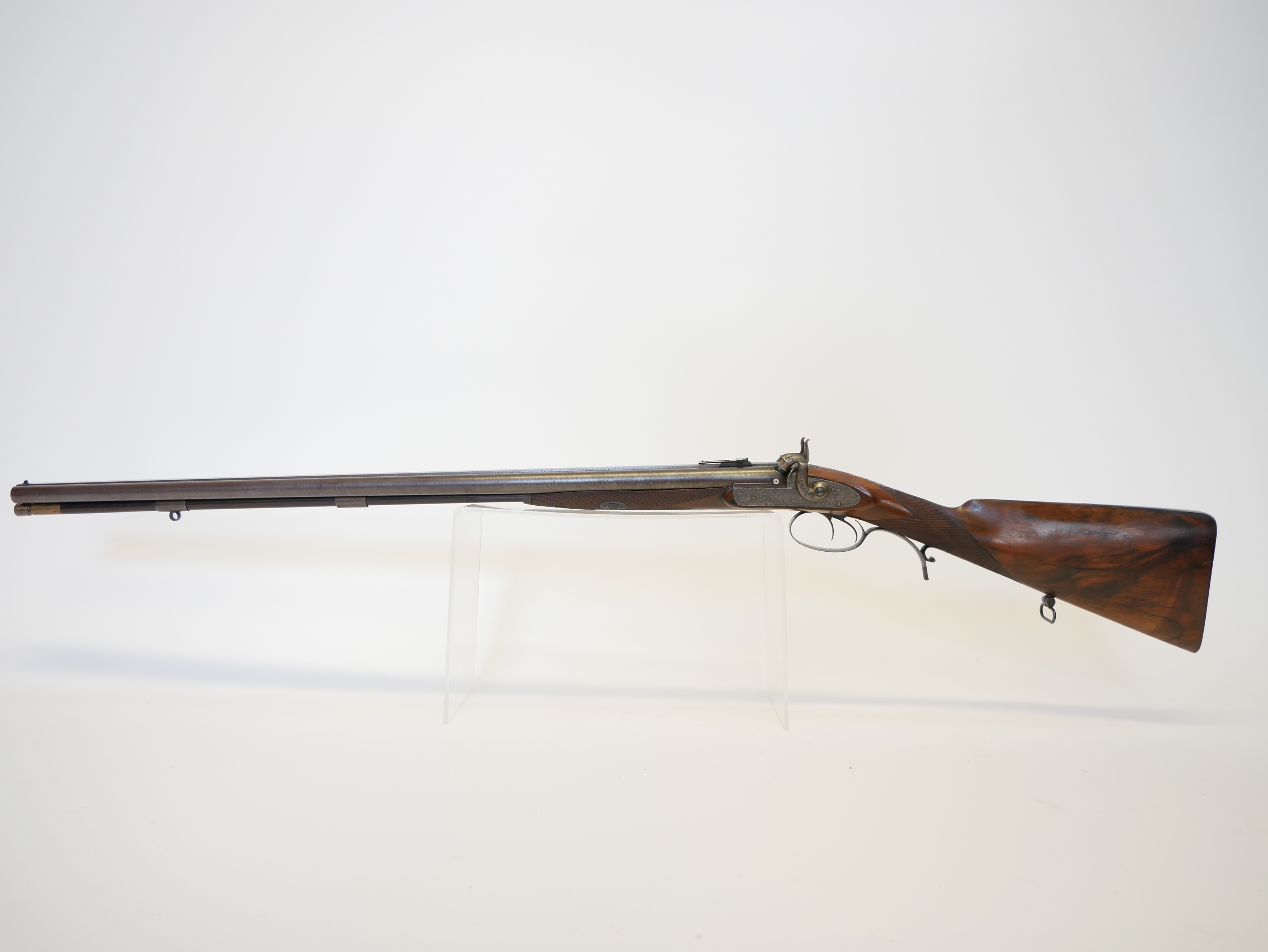 Lot 60 - Percussion 24 bore double barrel rifle