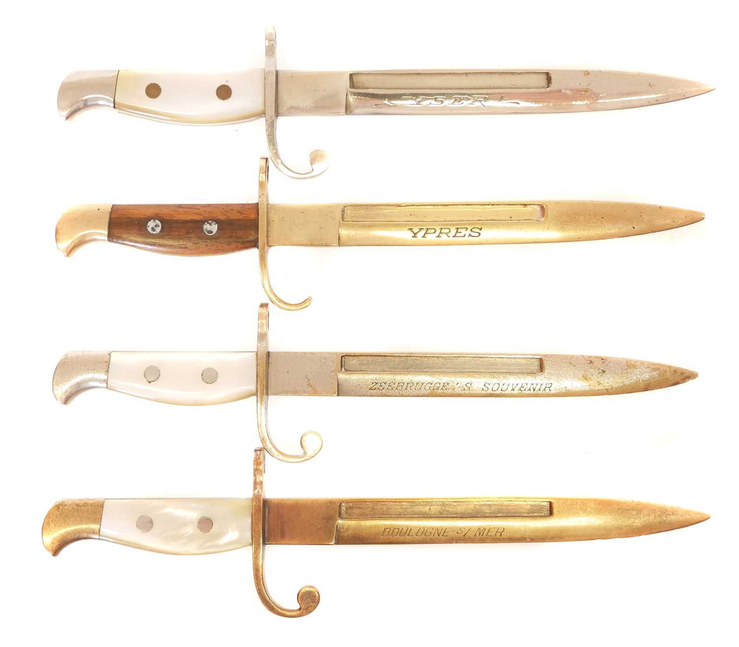Lot 223 - Four souvenir battlefield miniature bayonets