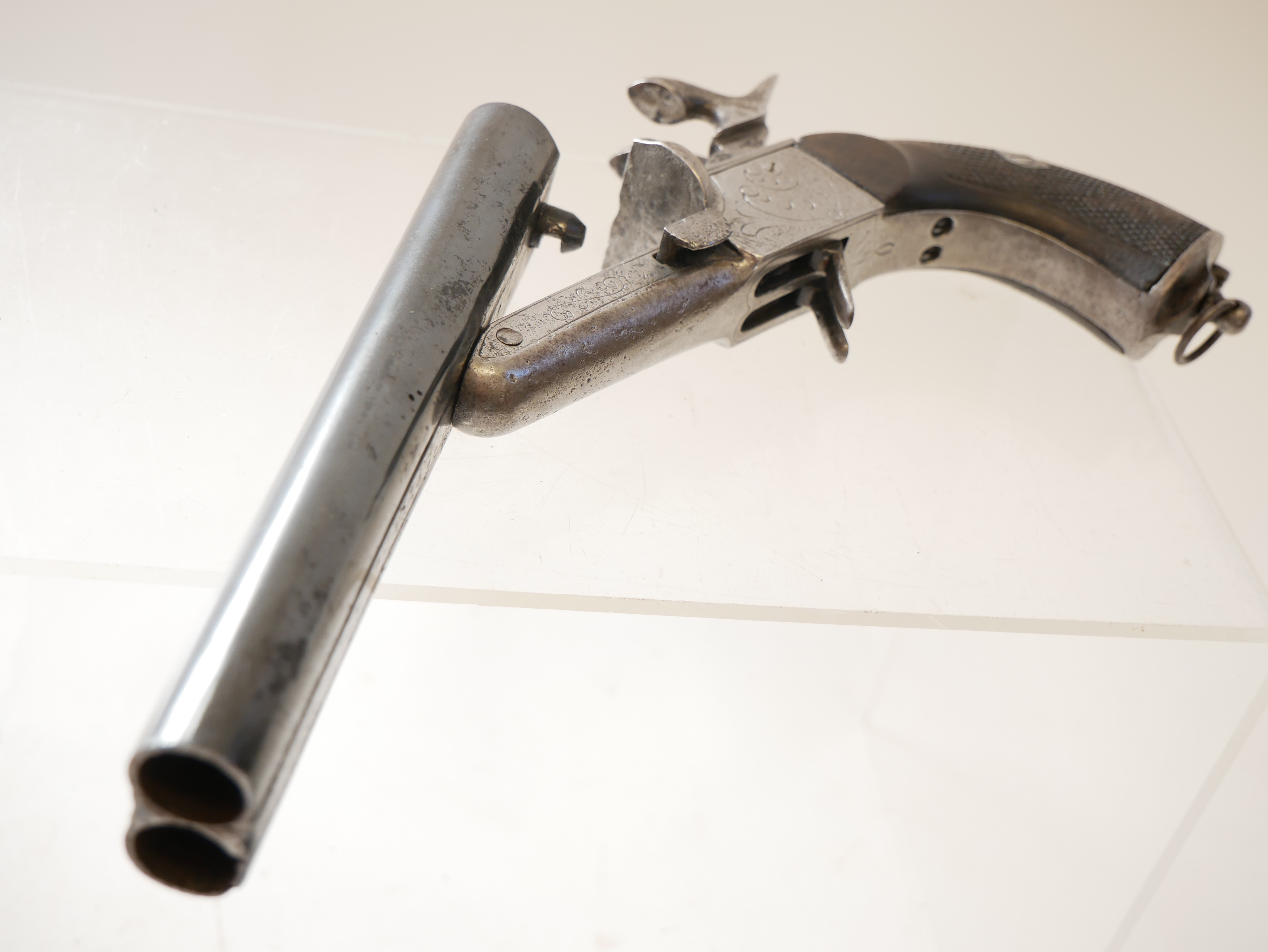 Lot 8 - Belgian 24 bore double barrel pinfire pistol,