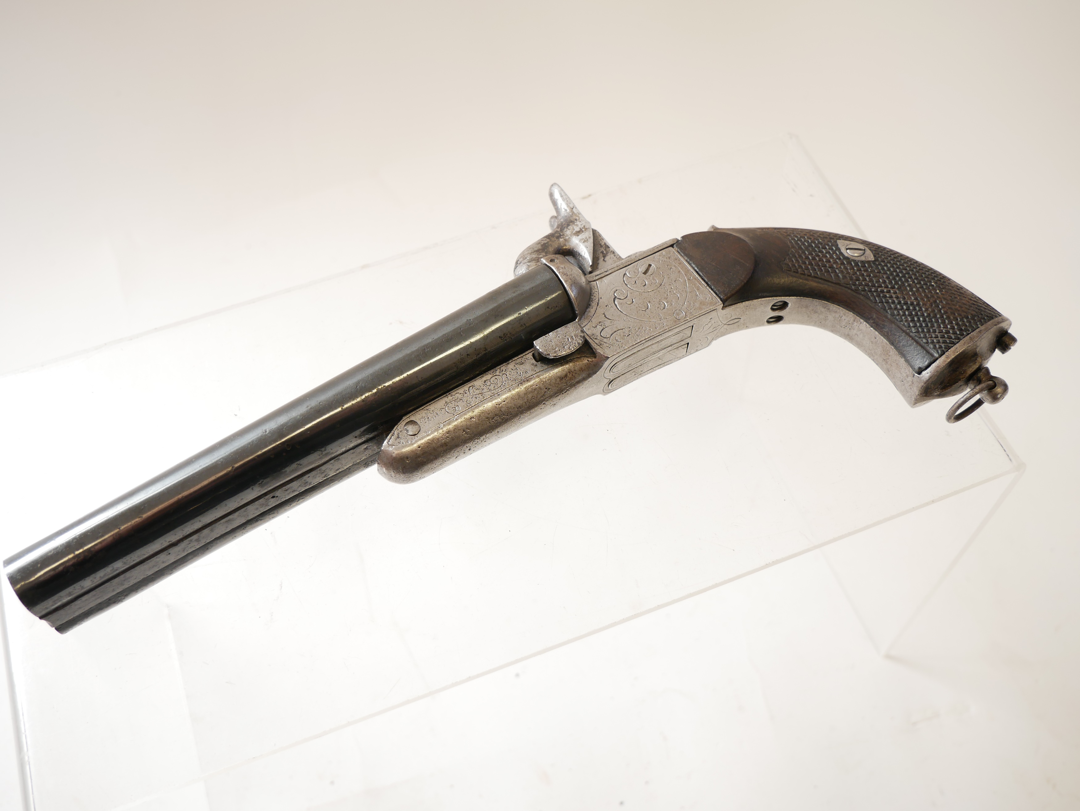 Lot 8 - Belgian 24 bore double barrel pinfire pistol,