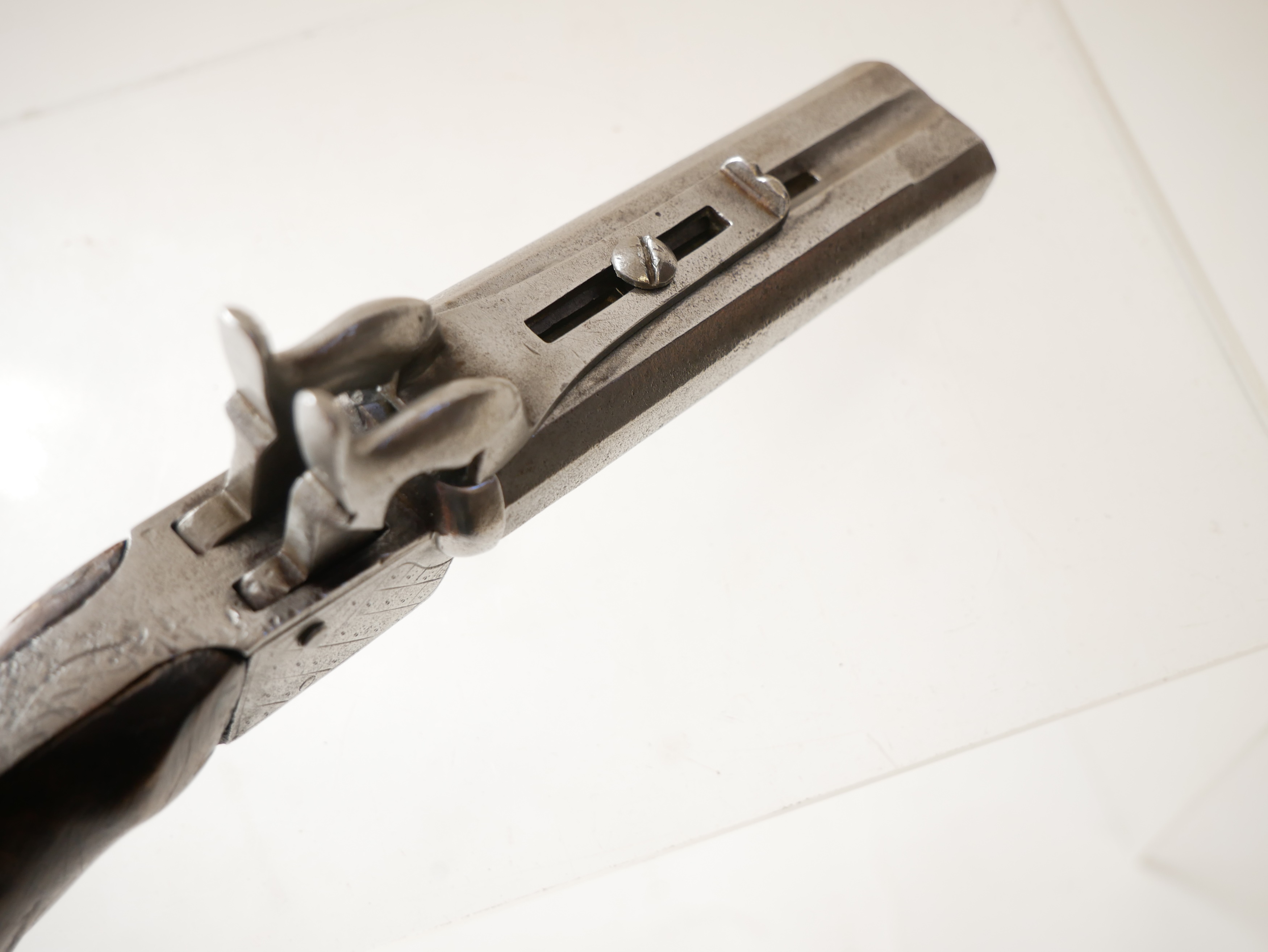 Lot 9 - Belgian 64 bore double barrel pinfire pistol,