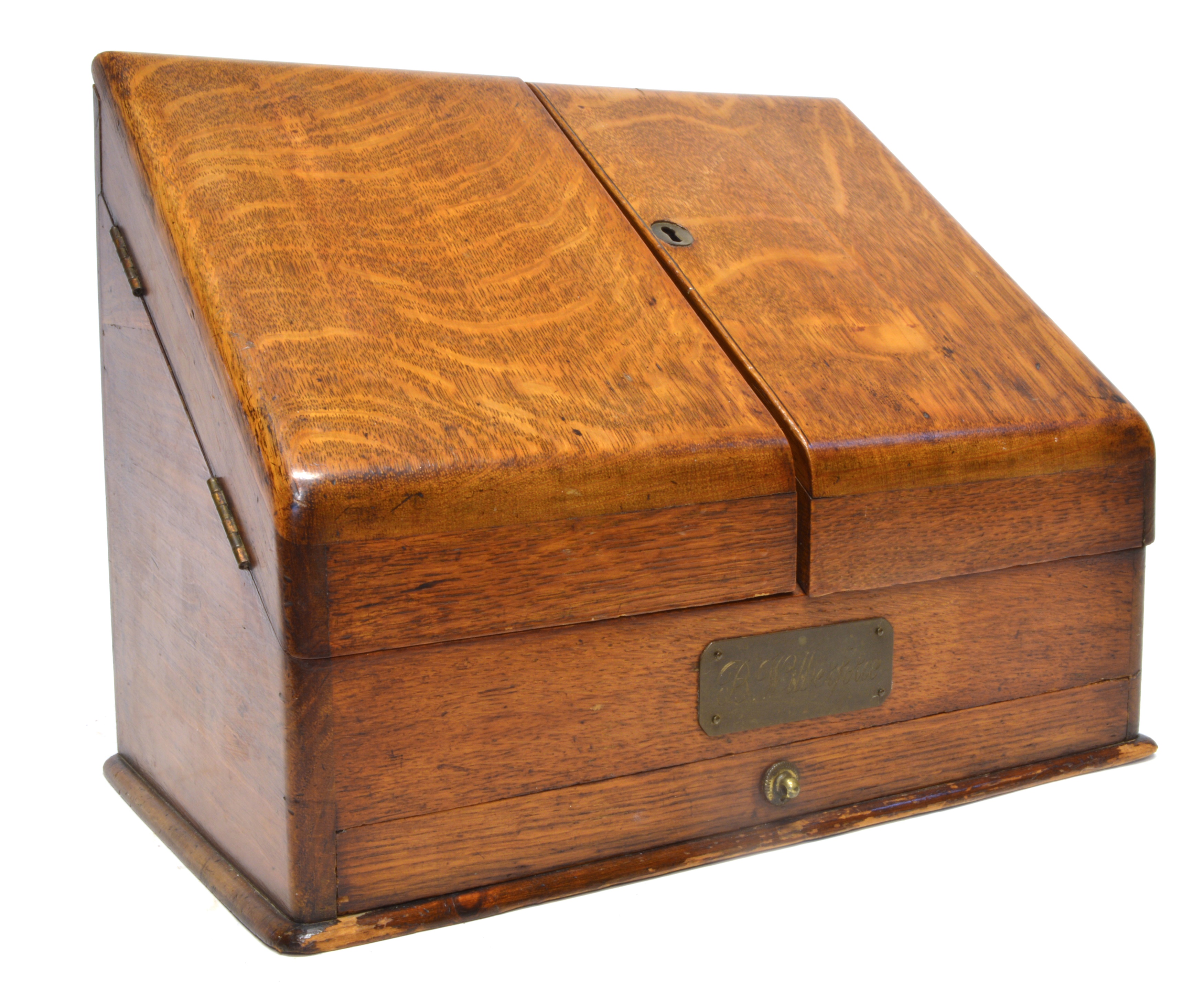 Lot 259 - Edwardian oak desktop stationery box