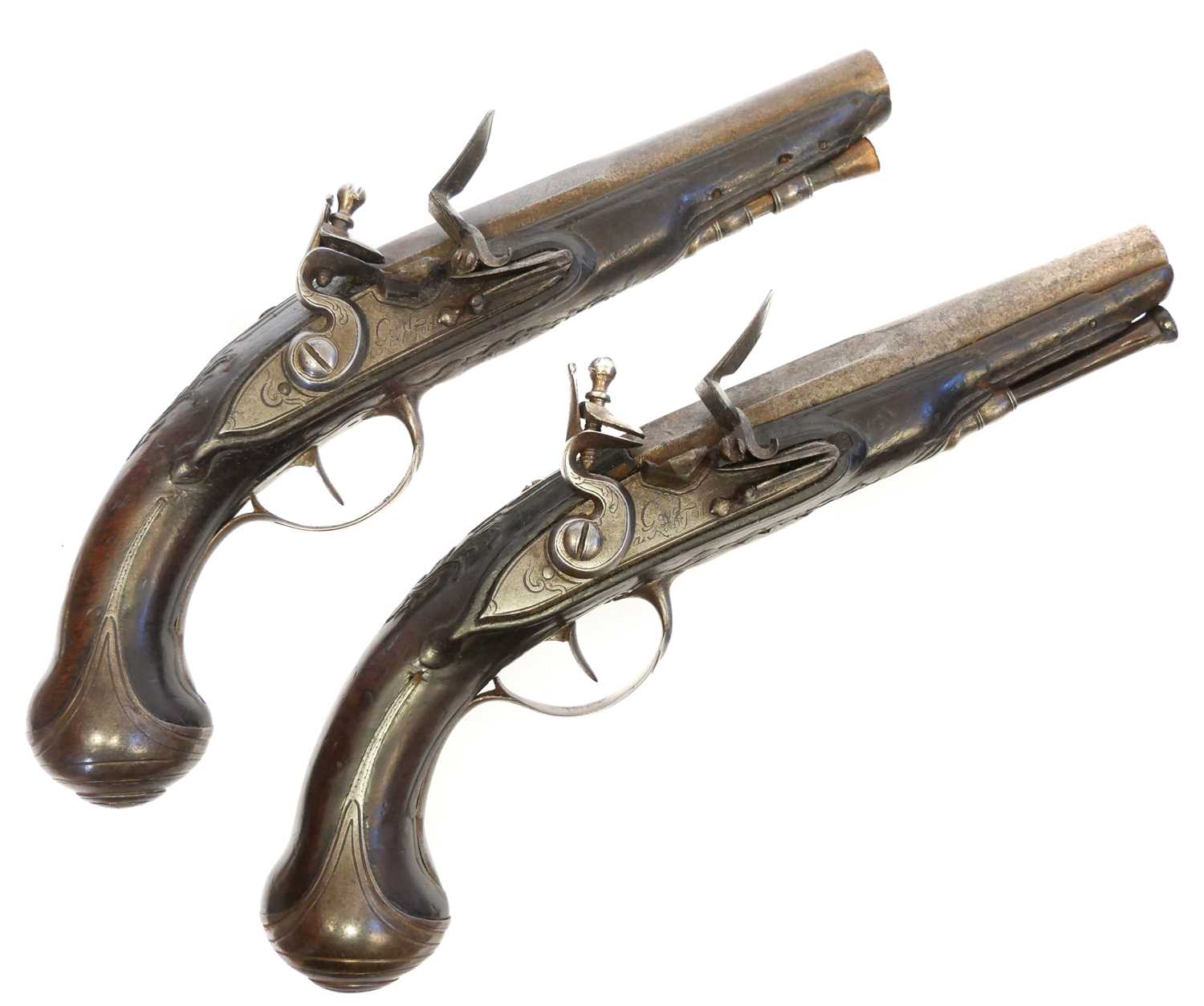 Lot 1 - Pair of French 34 bore flintlock travelling