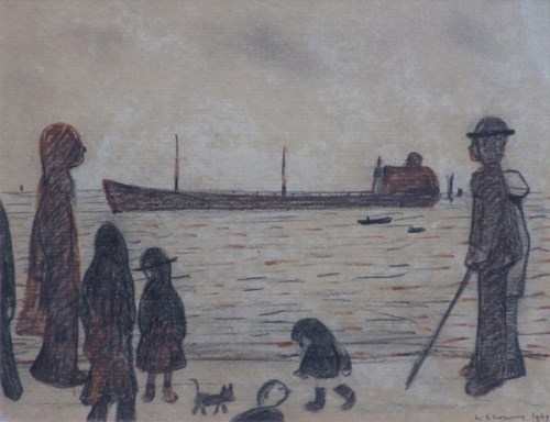 Lot 494 - L.S. Lowry, People on a Promenade, felt-tip