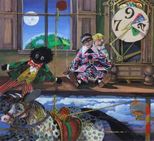 Lot 309 - Francis Wainwright, Dolls on a ledge,