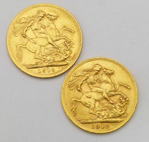 Lot 379 - Two sovereigns, 1912, 1913