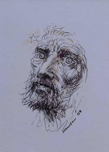 Lot 542 - Peter Howson, Male portrait, ink.