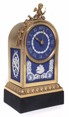 Lot 150 - Wedgwood Cupid Jasper mantel clock, with