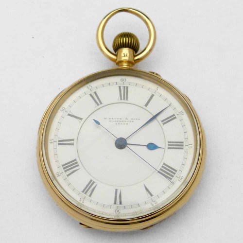 Lot 384 - 18ct gold open faced pocket watch by W Batty