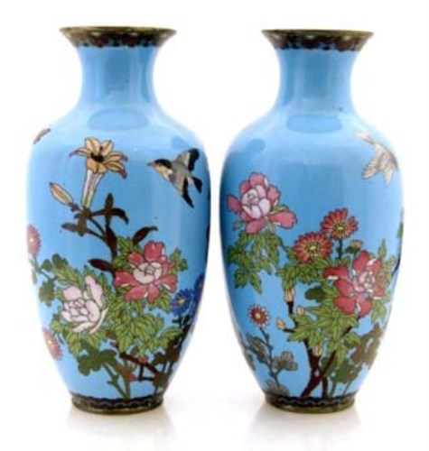 Lot 556 - Pair Japanese cloisonne vases.