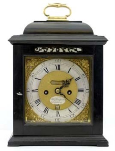 Lot 670 - Ebony bracket clock labelled Thos Tompion.