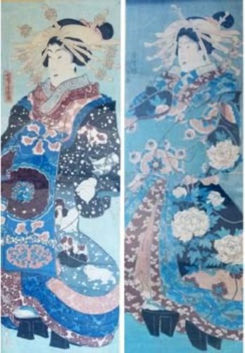 Lot 373 - Two polychrome ukiyo-e polychrome woodblock
