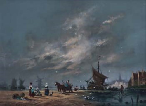 Lot 420 - Gudrun Sibbons, Dutch estuary scene with