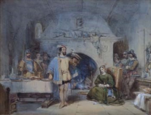 Lot 510 - George Cattermole, The Falconer, watercolour.