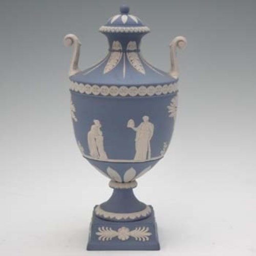 Lot 243 - Wedgwood jasper ware twin handled lidded