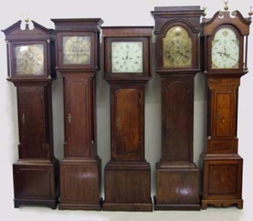 Lot 604 - Oak longcase clock banded in mahogany