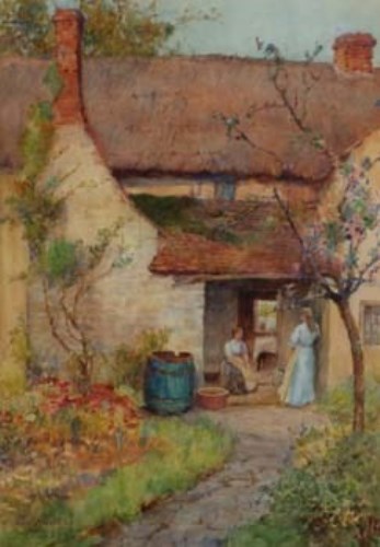 Lot 191 - Thomas Phillips, Cottage view with figures,