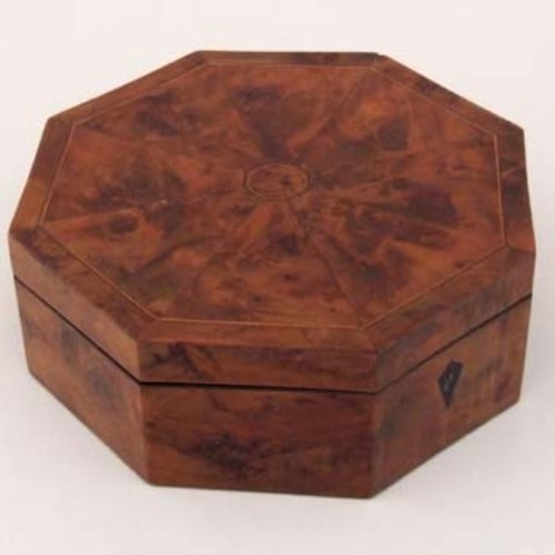 Lot 443 - Yew wood octagonal box.