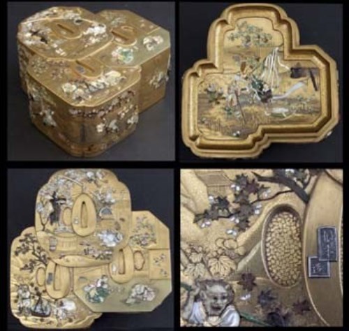 Lot 394 - Shibayama box shaped as three overlapping