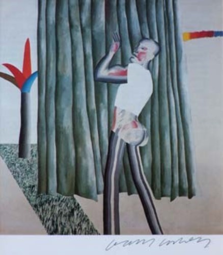 Lot 134 - David Hockney, Male by curtains, signed