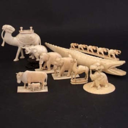 Lot 340 - Group of ivory animals.