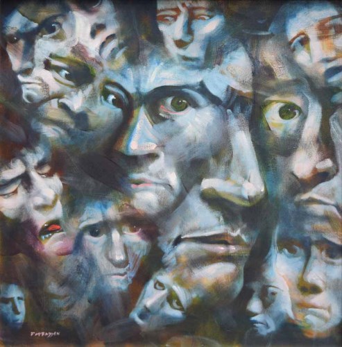 Lot 356 - Frank McFadden, Faces looking out, oil.