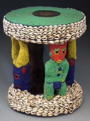 Lot 40 - Cameroon Bamileke beadwork stool,